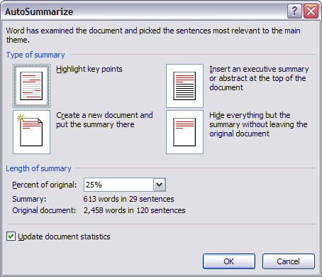 Resuma fácilmente un documento de Word 2007