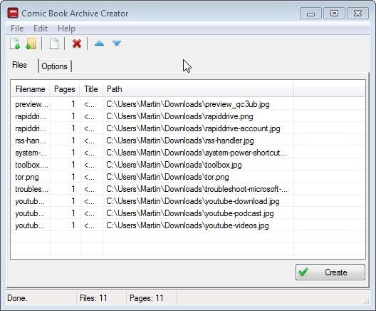 Creador de archivos de historietas