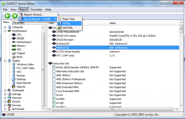 Everest Home Edition, Software de Información del Sistema