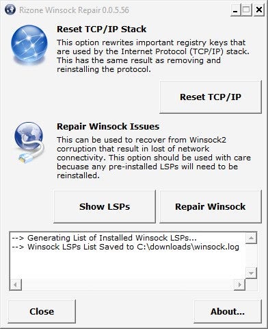 Corregir errores de Winsock con Winsock Repair