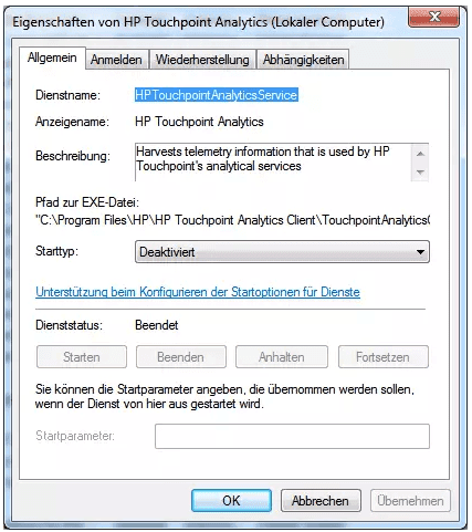 HP instala el servicio de telemetría HP Touchpoint Analytics Client