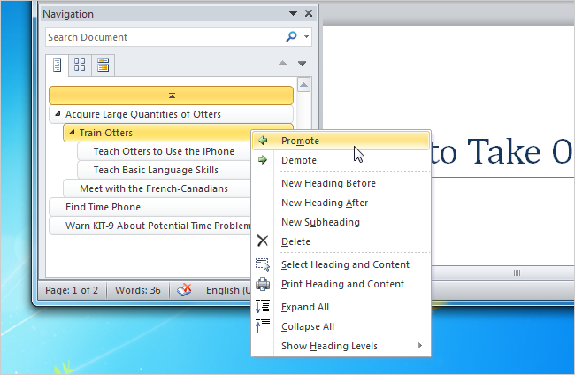 Utilice el panel de navegación de Word 2010 para reorganizar fácilmente ...