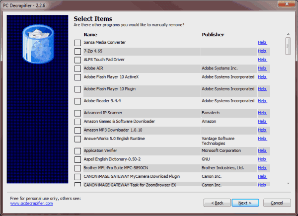 Descompresor de PCs, Eliminar software no deseado de los PCs