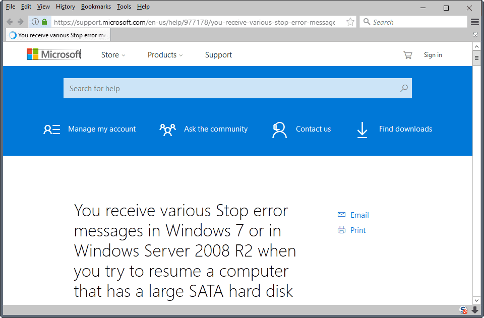 Corregir los mensajes de error de parada después de reanudar en Windows 7