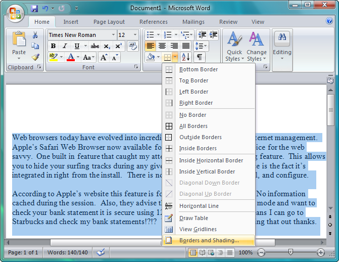Arregle sus documentos de Word 2007 con bordes de párrafo y sombreado