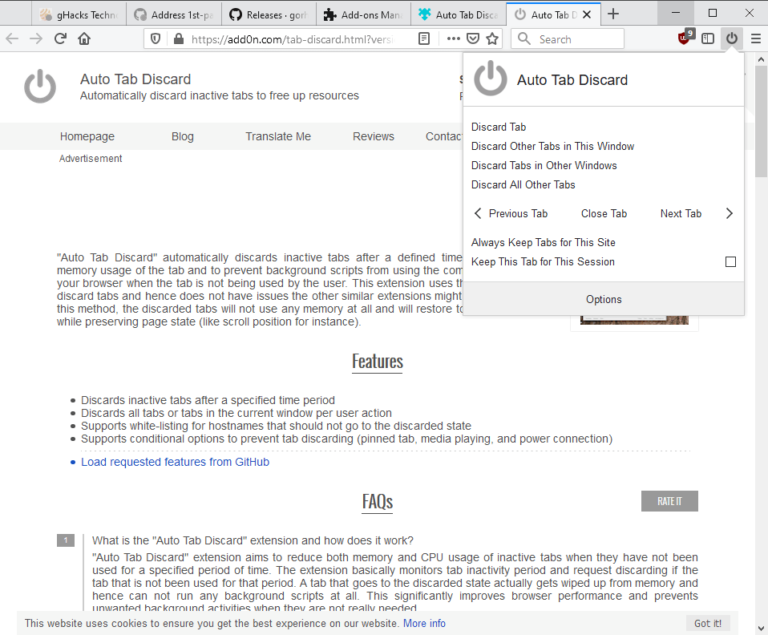 Libera la memoria de Firefox y Chrome con Auto Tab Discard.