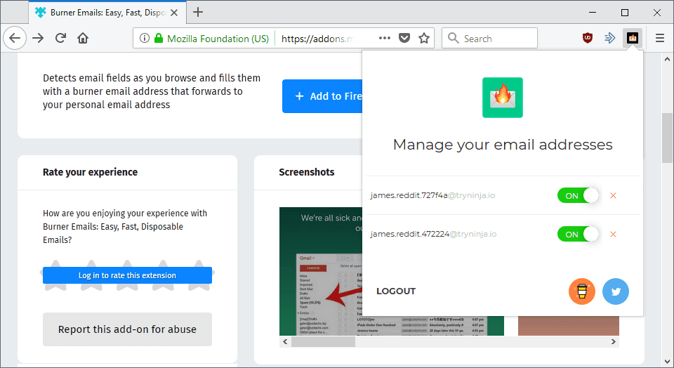 Correos electrónicos de Burner para Firefox y Chrome