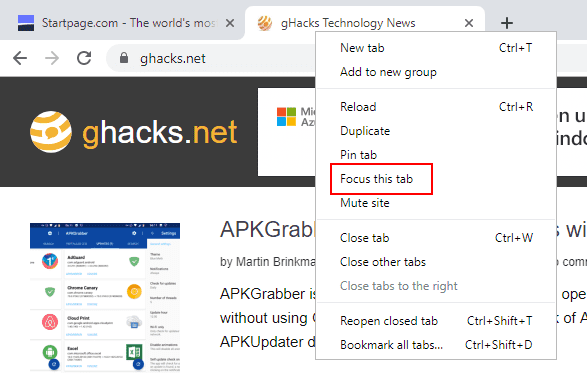 Una mirada a la nueva característica de Chrome, "Focus this Tab".