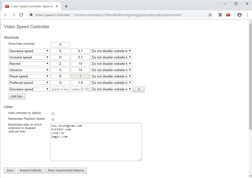 Controlador de velocidad de vídeo para Google Chrome